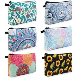 MAGEFY Makeup Bag 6 Styles Portable Travel Cosmetic Bag for Women Flower Patterns Zipper Pouch Sloth Gifts Makeup Pouch with Black Zipper (6 packs)