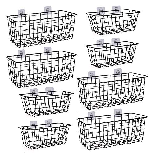 XINFULL 8 Pack Wire Storage Baskets Household Metal Wall-Mounted Containers Organizer Bins for Kitchen Bathroom Freezer Pantry Closet Laundry Room Cabinets Garage Shelf, 4 Large 4 Medium