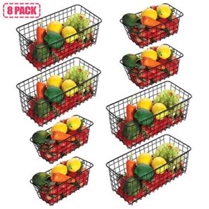 XINFULL 8 Pack Wire Storage Baskets Household Metal Wall-Mounted Containers Organizer Bins for Kitchen Bathroom Freezer Pantry Closet Laundry Room Cabinets Garage Shelf, 4 Large 4 Medium