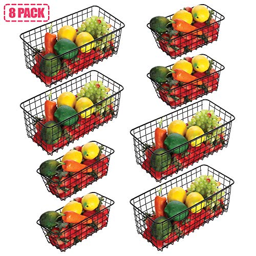 XINFULL 8 Pack Wire Storage Baskets Household Metal Wall-Mounted Containers Organizer Bins for Kitchen Bathroom Freezer Pantry Closet Laundry Room Cabinets Garage Shelf, 4 Large 4 Medium