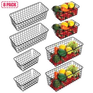 XINFULL 8 Pack Wire Storage Baskets Household Metal Wall-Mounted Containers Organizer Bins for Kitchen Bathroom Freezer Pantry Closet Laundry Room Cabinets Garage Shelf, 4 Large 4 Medium