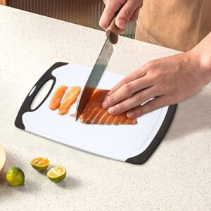 KUFUNG Kitchen Kids Cutting Board - Juice Grooves with Easy-Grip Handles, Non-Porous, Dishwasher Safe (S, Black)