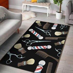 barber rug barber pole barber tools black full size area rug for living dinning room bedroom kitchen, nursery rug floor carpet yoga mat