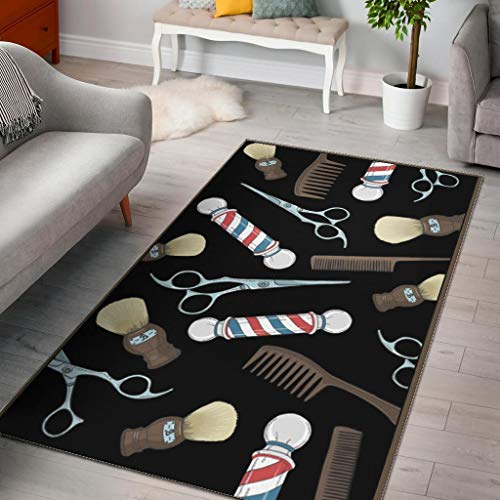 Barber Rug Barber Pole Barber Tools Black Full Size Area Rug for Living Dinning Room Bedroom Kitchen, Nursery Rug Floor Carpet Yoga Mat