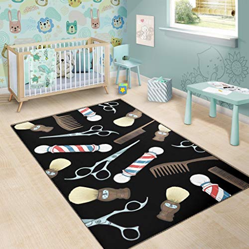 Barber Rug Barber Pole Barber Tools Black Full Size Area Rug for Living Dinning Room Bedroom Kitchen, Nursery Rug Floor Carpet Yoga Mat