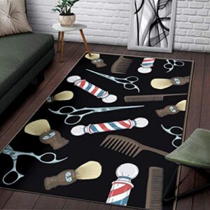 Barber Rug Barber Pole Barber Tools Black Full Size Area Rug for Living Dinning Room Bedroom Kitchen, Nursery Rug Floor Carpet Yoga Mat