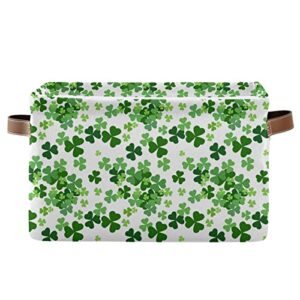 senya st. patrick's day storage basket, large foldable storage basket with handles, lucky clover shamrocks fabric collapsible storage bins organizer bag