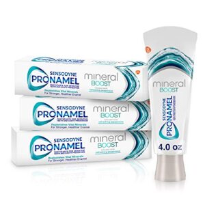 sensodyne pronamel mineral boost enamel toothpaste for sensitive teeth, to replenish minerals and strengthen enamel, peppermint - 4 ounces (pack of 3)