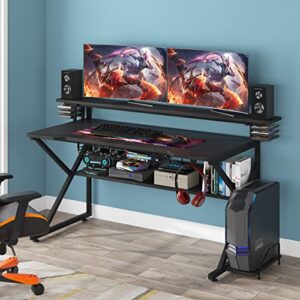 Tribesigns Gaming Desk with Storage Shelf and 59 inches Monitors Shelf, 47 inches PC Computer Desk, Home Office Table Gamer Workstation with CPU Stand and Headphone Hook/CD Holder (47)