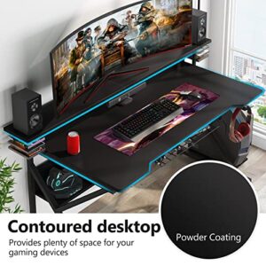 Tribesigns Gaming Desk with Storage Shelf and 59 inches Monitors Shelf, 47 inches PC Computer Desk, Home Office Table Gamer Workstation with CPU Stand and Headphone Hook/CD Holder (47)