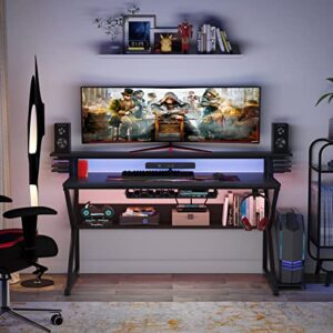 Tribesigns Gaming Desk with Storage Shelf and 59 inches Monitors Shelf, 47 inches PC Computer Desk, Home Office Table Gamer Workstation with CPU Stand and Headphone Hook/CD Holder (47)