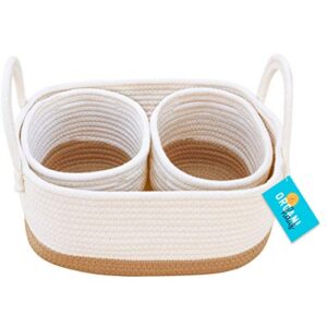 organihaus woven storage baskets for shelves | toy storage basket | small rope basket for storage | woven basket for baby clothes | set of 3 round soft baskets for toys | baby changing basket - honey