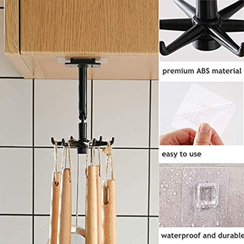 2-Piece Kitchen Rotary Hook, Multi-Function Tableware Rack Heavy Self-Adhesive Wall Hook, 360 Degree Rotary Hanger, Suitable for Kitchen Hooks, Household Appliances and Bathroom Bedroom (Black)