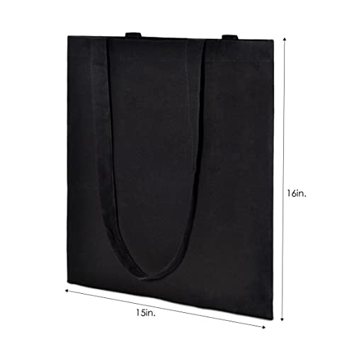 Canvas Tote Bags Bulk - 12 Pack Black Cotton Shopping Bags with Shoulder Length Handles, Small Reusable Natural Organic Muslin Fabric Cloth, Blanks For Sublimation, Stores, Business, Crafts - 15x16