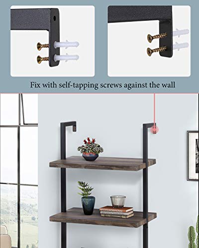 Bookshelf 4-Tier Wall Mount Ladder Storage Industrial Bookcase Shelf Modern Wood Book Shelf Unit with Metal Frame for Home Office Living Room