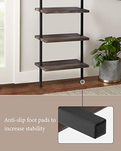 Bookshelf 4-Tier Wall Mount Ladder Storage Industrial Bookcase Shelf Modern Wood Book Shelf Unit with Metal Frame for Home Office Living Room