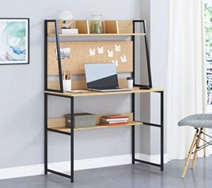 spirich-home office desk with storage shelf,study desk with hutch for small spaces,office desk with cork bulletin board,wood,walnut