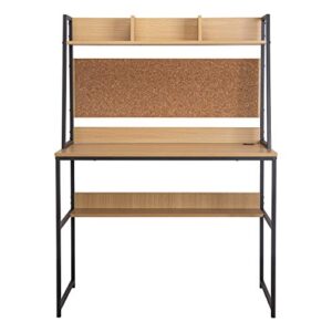 Spirich-Home Office Desk with Storage Shelf,Study Desk with Hutch for Small Spaces,Office Desk with Cork Bulletin Board,Wood,Walnut