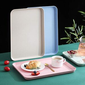 2Pcs Unbreakable Serving Tray Decorative Tray Wheat Straw, Great for Dinner Tray Tea Tray Bed Tray Bar Tray Breakfast Tray Food Tray (Pink)