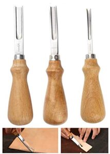 xilewhzf leather edge skiving beveler tool set, wide mouth leathercraft edge skiving beveler leather edge trimmer with wooden handle three sizes(4mm,6mm and 8mm)