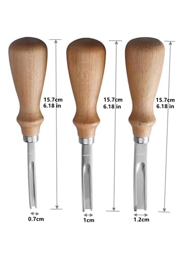 XILEWHZF Leather Edge Skiving Beveler Tool Set, Wide Mouth Leathercraft Edge Skiving Beveler Leather Edge Trimmer with Wooden Handle Three Sizes(4mm,6mm and 8mm)