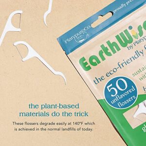 Earthwise Natural Dental Floss Picks - 50 ct - Biodegradable Flossers, Eco-Friendly, Vegan, Sustainable, Unflavored, Shred Resistant