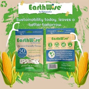 Earthwise Natural Dental Floss Picks - 50 ct - Biodegradable Flossers, Eco-Friendly, Vegan, Sustainable, Unflavored, Shred Resistant