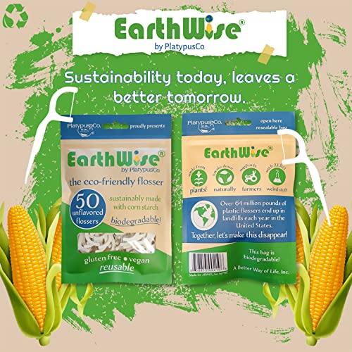 Earthwise Natural Dental Floss Picks - 50 ct - Biodegradable Flossers, Eco-Friendly, Vegan, Sustainable, Unflavored, Shred Resistant