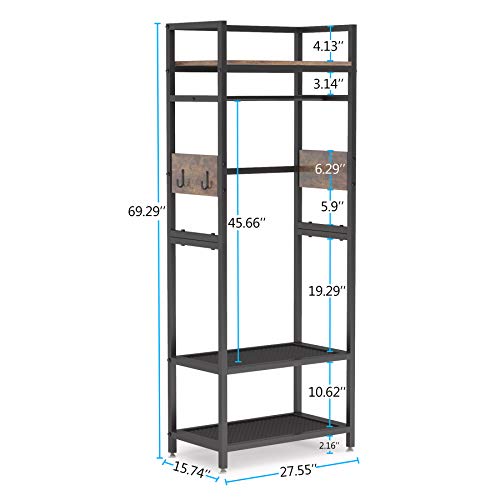 Tribesigns Small Heavy Duty Clothes Rack with Shelf and Hanging Rod, Freestanding Closet Organizer, Industrial Hall Tree Garments Rack for Small Space,Bedroom,27'' W X69'' H, Max Load 300LBS