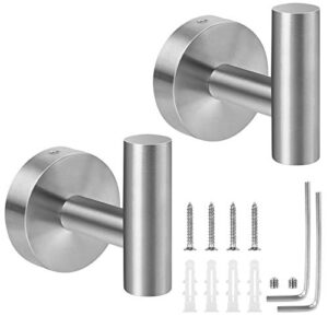 bathroom towel hooks, heavy duty wall hook holder, brushed nickel robe hooks sus304 stainless steel coat clothes towel holders wall mounted for hanging kitchen home garage hotel door hanger (sliver)