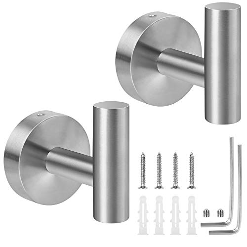 Bathroom Towel Hooks, Heavy Duty Wall Hook Holder, Brushed Nickel Robe Hooks SUS304 Stainless Steel Coat Clothes Towel Holders Wall Mounted for Hanging Kitchen Home Garage Hotel Door Hanger (Sliver)