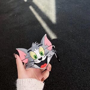 Soft Silicone Cute AirPod Case Cover for Apple AirPods Pro 2019 with Keychain Tom and Jerry Cat Grey Color Anime 3D Cartoon Adorable Lovely Funny Kids Teens Girls Boys Daughter Women