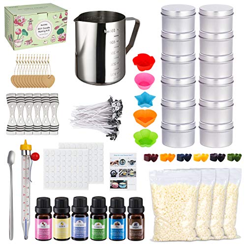 Candle Making Kit, Deluxe Candle Making Supplies, DIY Craft and Arts Kits, Including Pouring Pot, Beeswax, Color Dye, Fragrance Oil, Thermometer, Candle Tins, Molds, Wicks, Stickers, Wicks Holders