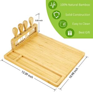 Secura Bamboo Cheese Board, Charcuterie Boards Set Cheese Platters Wood Serving Board and Knife Set with Knife Stand for Wine Wedding Housewarming Gifts