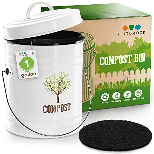 Third Rock Compost Bin Kitchen – 1.0 Gallon Countertop Compost Bin with Lid – Kitchen Compost Bin Countertop – Indoor Compost Bin Kitchen Counter Includes Inner Compost Bucket Liner - Indoor Composter