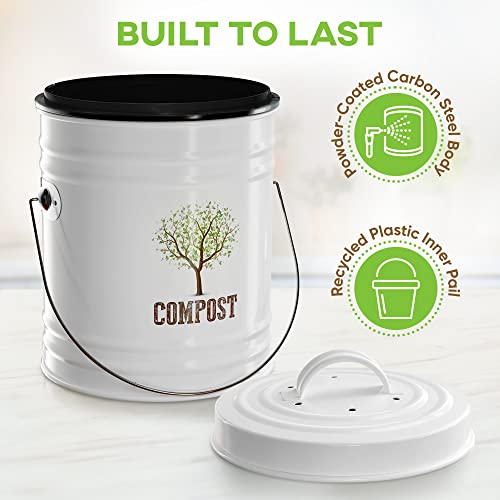 Third Rock Compost Bin Kitchen – 1.0 Gallon Countertop Compost Bin with Lid – Kitchen Compost Bin Countertop – Indoor Compost Bin Kitchen Counter Includes Inner Compost Bucket Liner - Indoor Composter