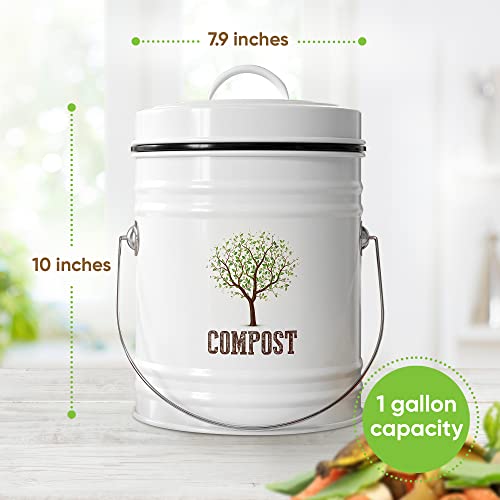 Third Rock Compost Bin Kitchen – 1.0 Gallon Countertop Compost Bin with Lid – Kitchen Compost Bin Countertop – Indoor Compost Bin Kitchen Counter Includes Inner Compost Bucket Liner - Indoor Composter