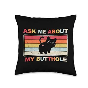 meowlicious ask funny butthole cat lover throw pillow, 16x16, multicolor