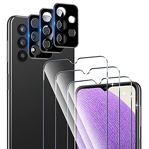 QHOHQ 3 Pack Screen Protector for Samsung Galaxy A32 5G/M32 5G (Not fit A32 4G＆M32 4G) with 3 Pack Camera Lens Protector, HD Tempered Glass Film, 9H Hardness, Anti-Scratch, Easy Install, Case Friendly