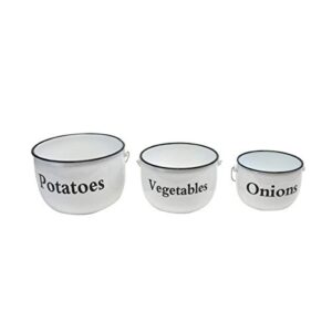 treasure gurus 3pc set rustic white enamel potato onion produce storage basket metal vegetable bin farmhouse decor