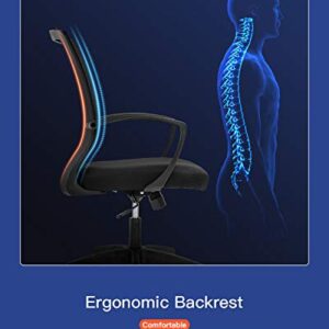 OffiClever Computer Ergonomic Chair Mesh Mid Back with Wheels Lumbar Support Armrest and Adjustable Executive for Men&Women, Black