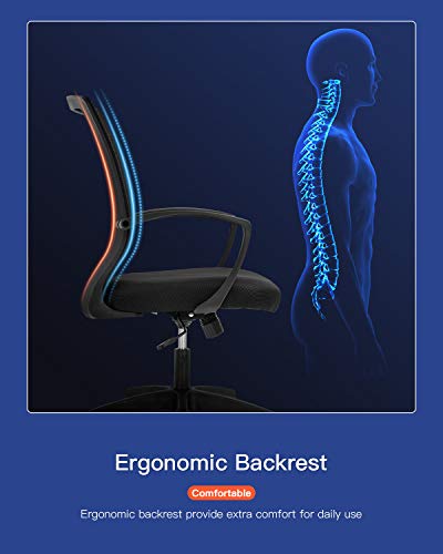 OffiClever Computer Ergonomic Chair Mesh Mid Back with Wheels Lumbar Support Armrest and Adjustable Executive for Men&Women, Black