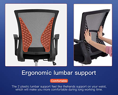 OffiClever Computer Ergonomic Chair Mesh Mid Back with Wheels Lumbar Support Armrest and Adjustable Executive for Men&Women, Black