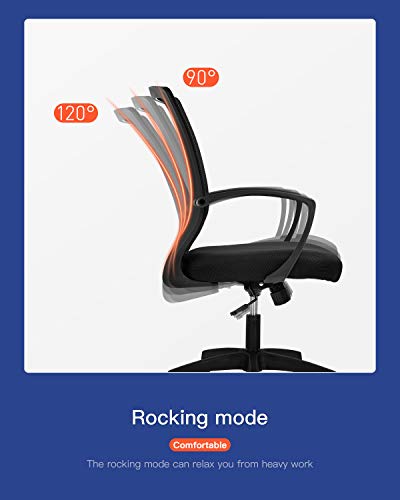 OffiClever Computer Ergonomic Chair Mesh Mid Back with Wheels Lumbar Support Armrest and Adjustable Executive for Men&Women, Black