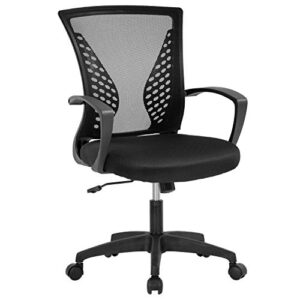 OffiClever Computer Ergonomic Chair Mesh Mid Back with Wheels Lumbar Support Armrest and Adjustable Executive for Men&Women, Black