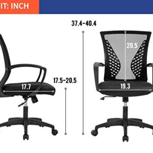 OffiClever Computer Ergonomic Chair Mesh Mid Back with Wheels Lumbar Support Armrest and Adjustable Executive for Men&Women, Black