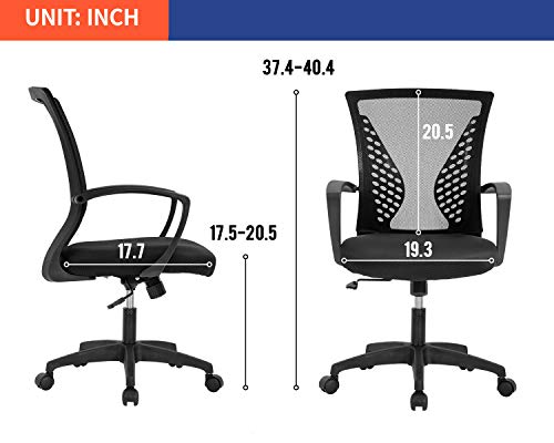 OffiClever Computer Ergonomic Chair Mesh Mid Back with Wheels Lumbar Support Armrest and Adjustable Executive for Men&Women, Black