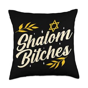 spin my dreidels – funny hanukkah holiday gifts hanukkah shalom bitches funny retro jewish holiday gift throw pillow, 18x18, multicolor