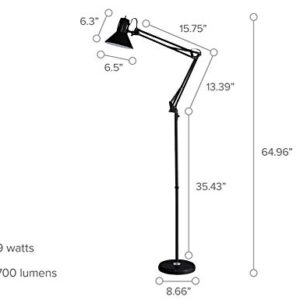 Bostitch Office VLF100F Swing Arm Metal Floor Lamp, 72" Tall with Multi-Joint Adjustment, Includes Replaceable LED Bulb (VLF), Black