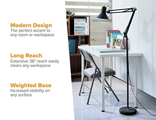 Bostitch Office VLF100F Swing Arm Metal Floor Lamp, 72" Tall with Multi-Joint Adjustment, Includes Replaceable LED Bulb (VLF), Black